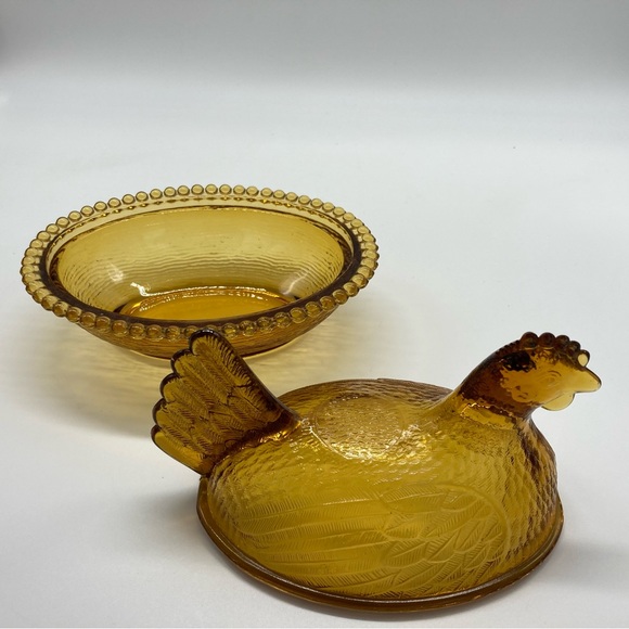 Indiana Glass | Accents | Indiana Glass Amber Nesting Hen Candy Dish ...